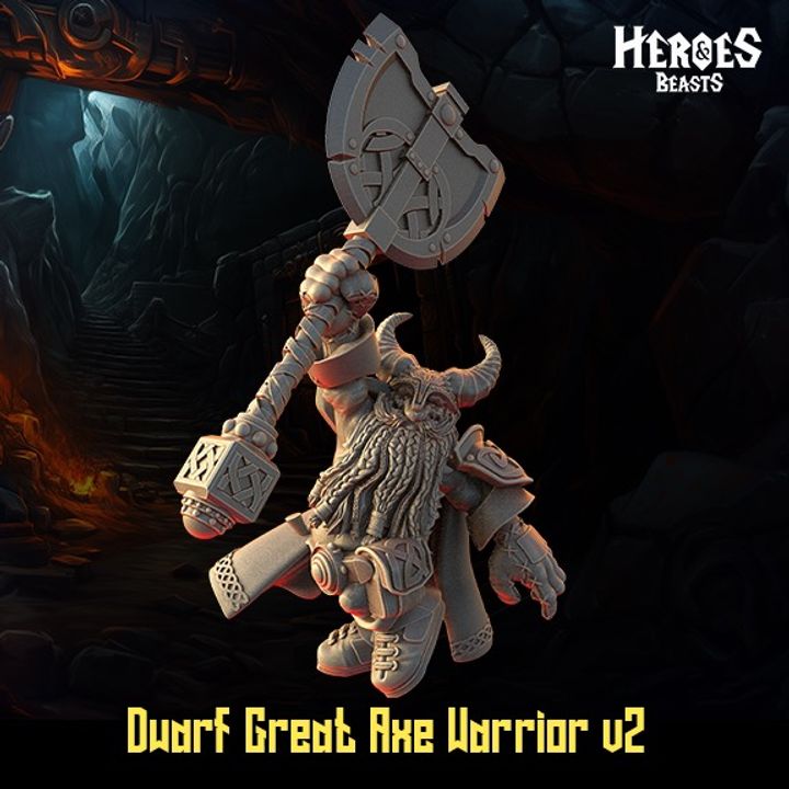 3D Printable Dwarf epic axe wielders v2 by Heroes and Beasts