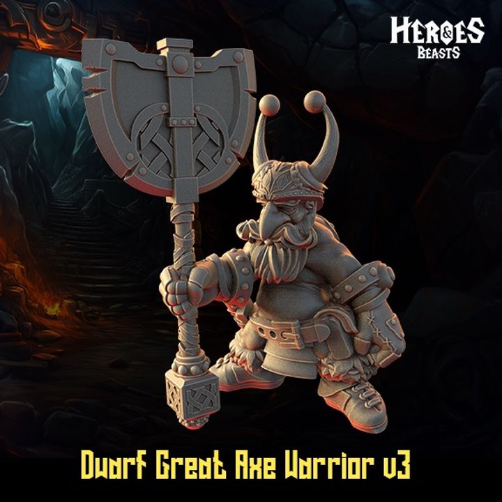 3D Printable Dwarf epic axe wielders v3 by Heroes and Beasts