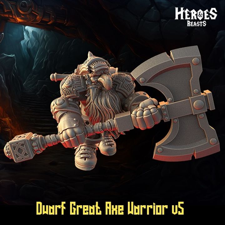 3D Printable Dwarf epic axe wielders v5 by Heroes and Beasts