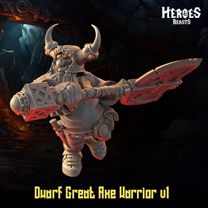 3D Printable Dwarf epic axe wielders v1 by Heroes and Beasts