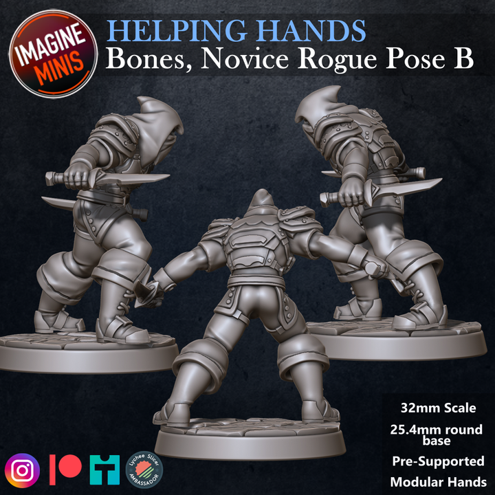 3D Printable Helping Hands - Novice Rogue, Bones - Pose B by Imagine Minis