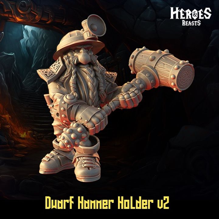 3D Printable dwarf hammer holder v2 by Heroes and Beasts