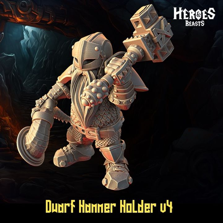 3D Printable dwarf hammer holder v4 by Heroes and Beasts