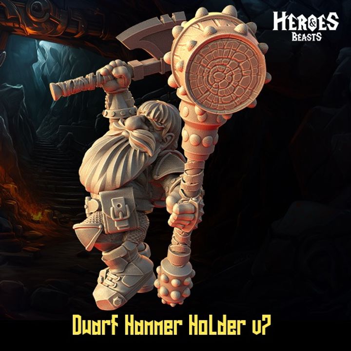 3D Printable dwarf hammer holder v7 by Heroes and Beasts