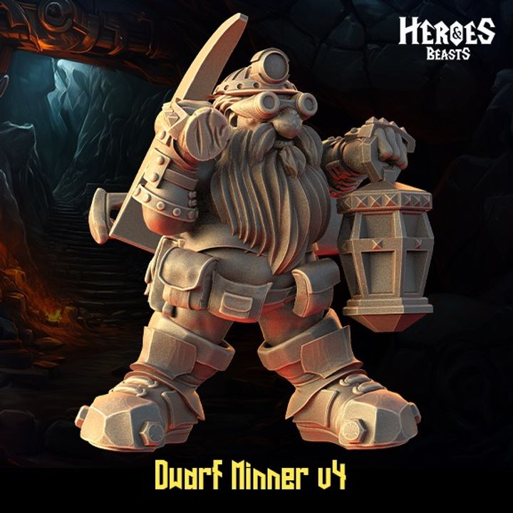 3D Printable Dwarf Minner v4 by Heroes and Beasts