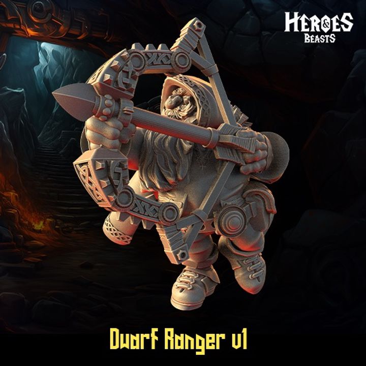 3D Printable dwarf ranger v1 by Heroes and Beasts