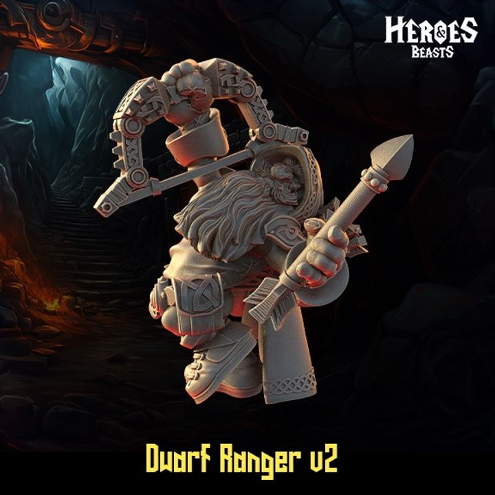 3D Printable dwarf ranger v2 by Heroes and Beasts