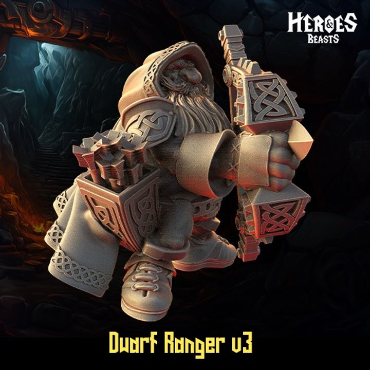3D Printable dwarf ranger v3 by Heroes and Beasts