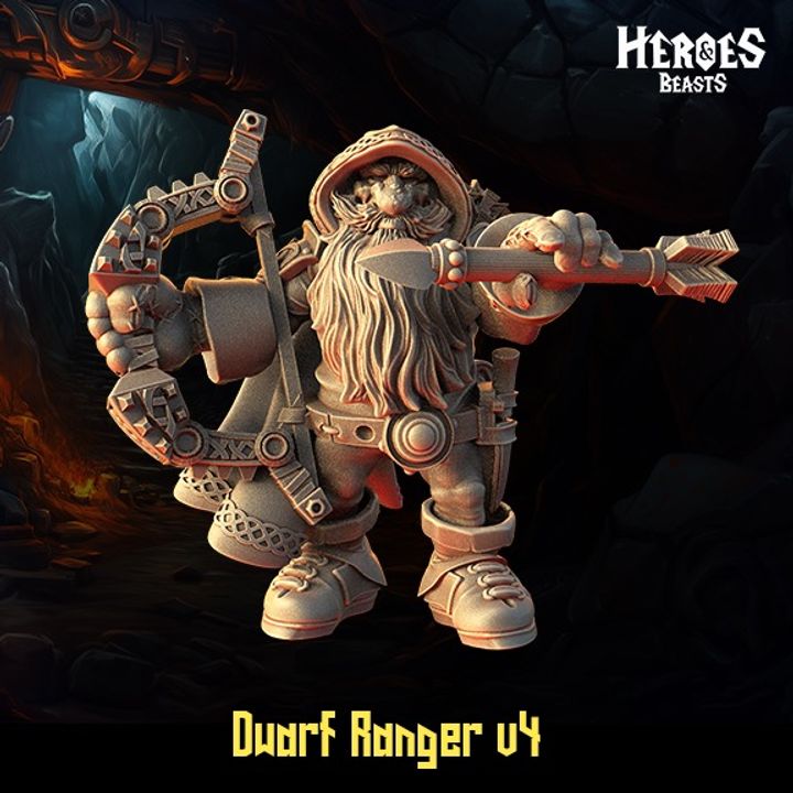 3D Printable dwarf ranger v4 by Heroes and Beasts