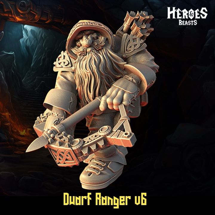 3D Printable dwarf ranger v6 by Heroes and Beasts