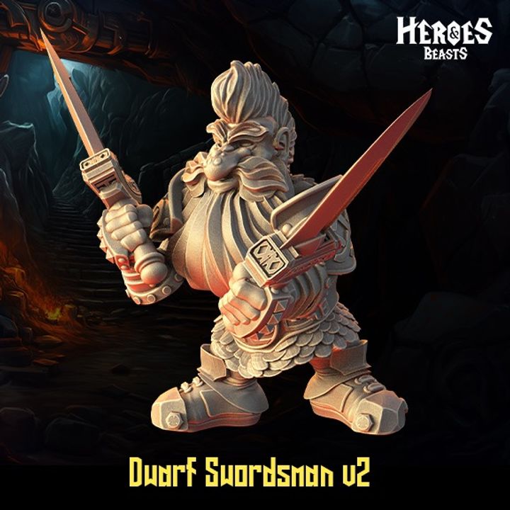 3D Printable dwarf swordsman v2 by Heroes and Beasts