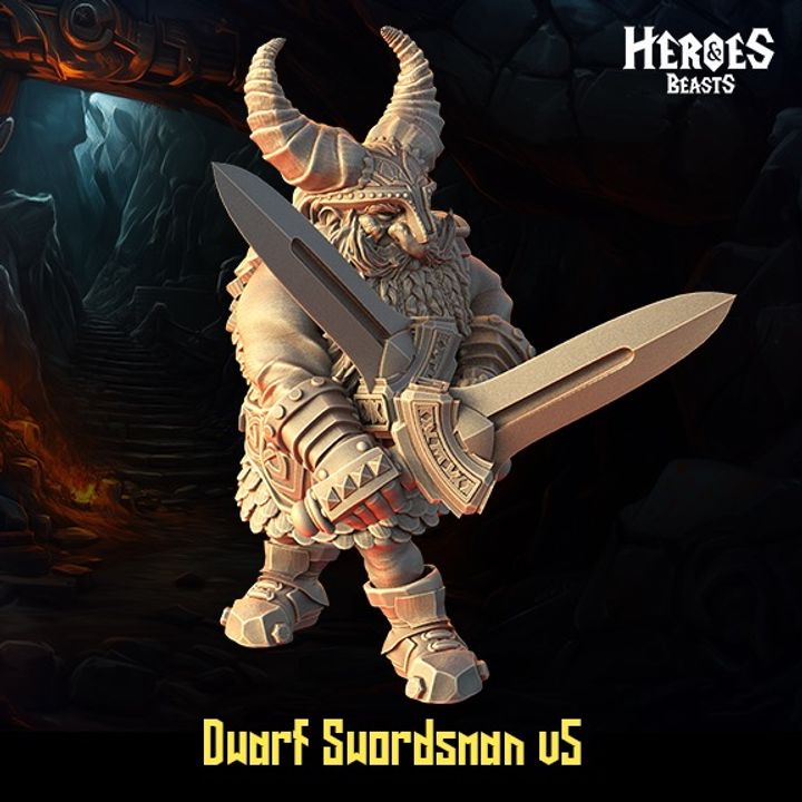 3D Printable dwarf swordsman v5 by Heroes and Beasts