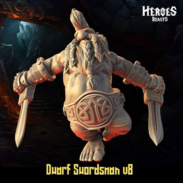 3D Printable dwarf swordsman v8 by Heroes and Beasts