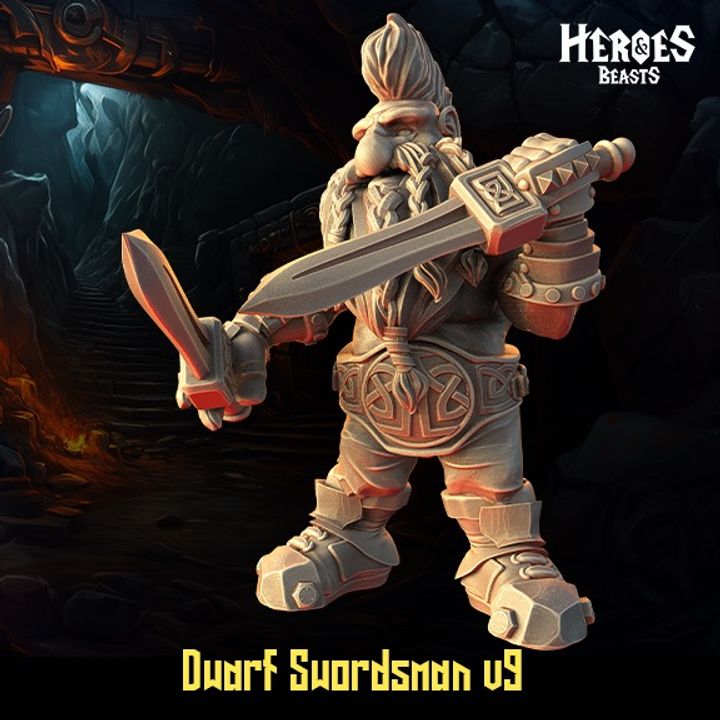 3D Printable dwarf swordsman v9 by Heroes and Beasts