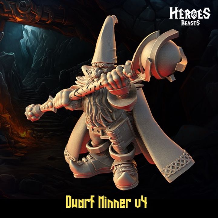 3D Printable dwarf wizard v4 by Heroes and Beasts