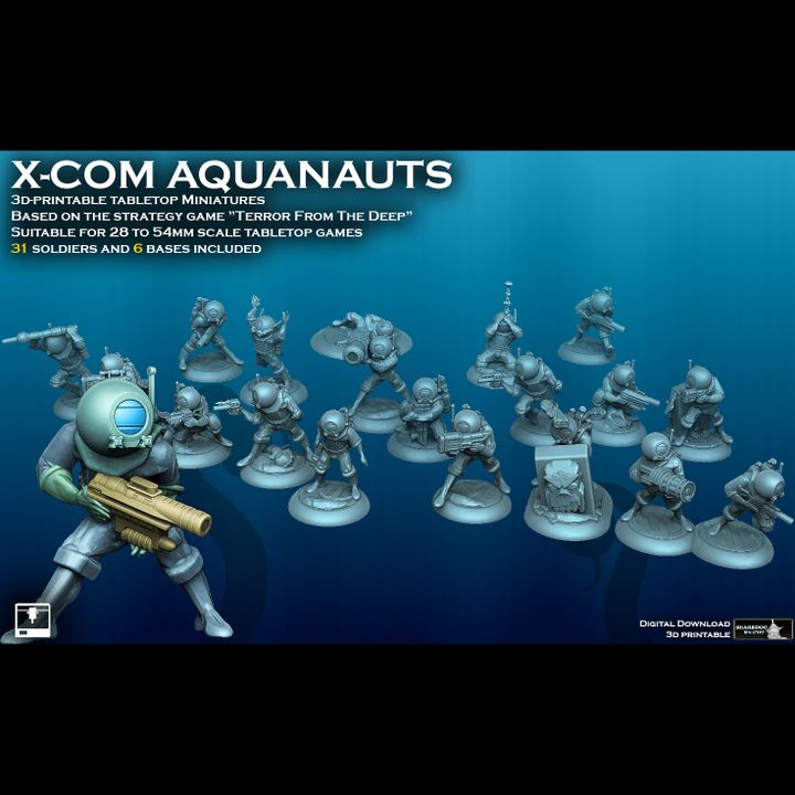 3D Printable XCOM Terror From The Deep Aquanauts by Sharedog Miniatures