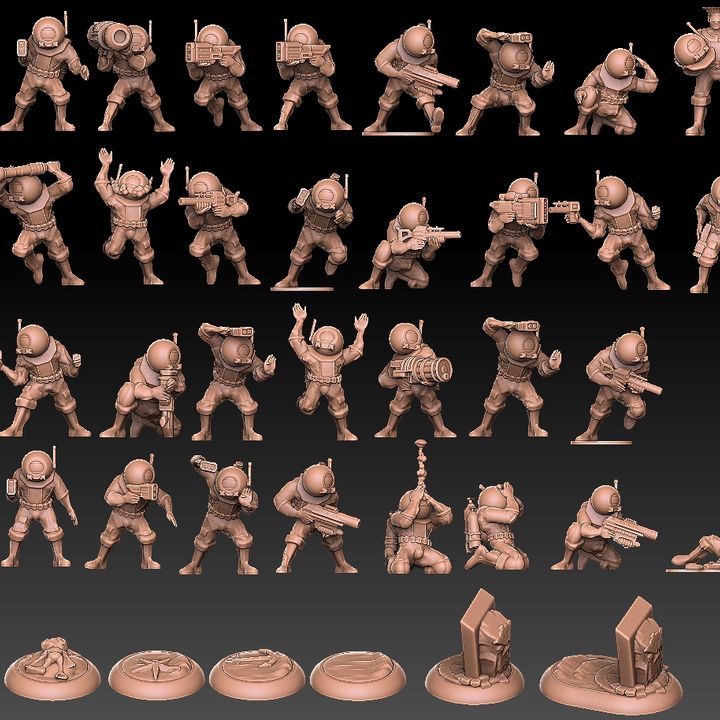 3D Printable XCOM Terror From The Deep Aquanauts by Sharedog Miniatures