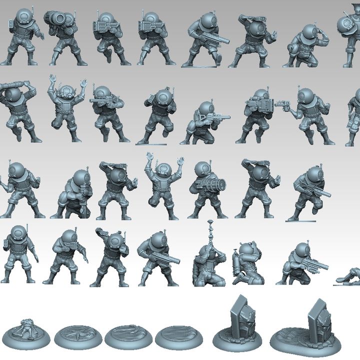 3D Printable XCOM Terror From The Deep Aquanauts by Sharedog Miniatures