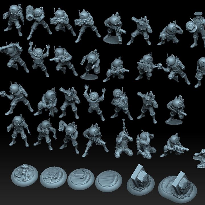 3D Printable XCOM Terror From The Deep Aquanauts by Sharedog Miniatures