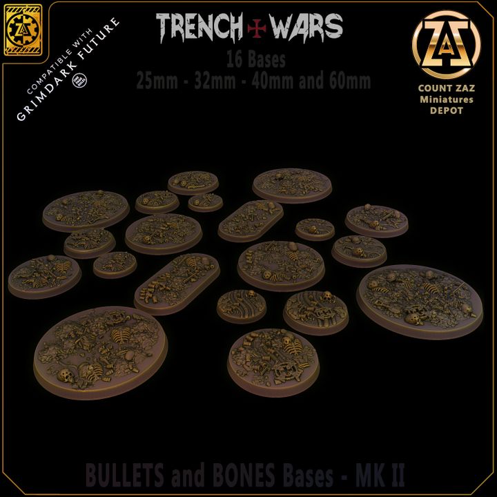 3D Printable MK II Bullets and Bones Bases - 25/ 32/ 40/ 50/ 60mm and ...