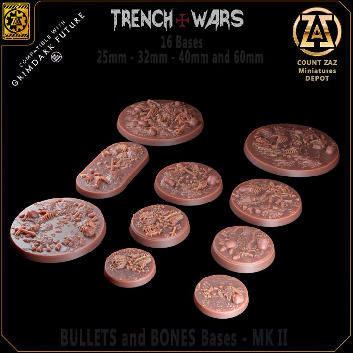 3D Printable MK II Bullets and Bones Bases - 25/ 32/ 40/ 50/ 60mm and ...
