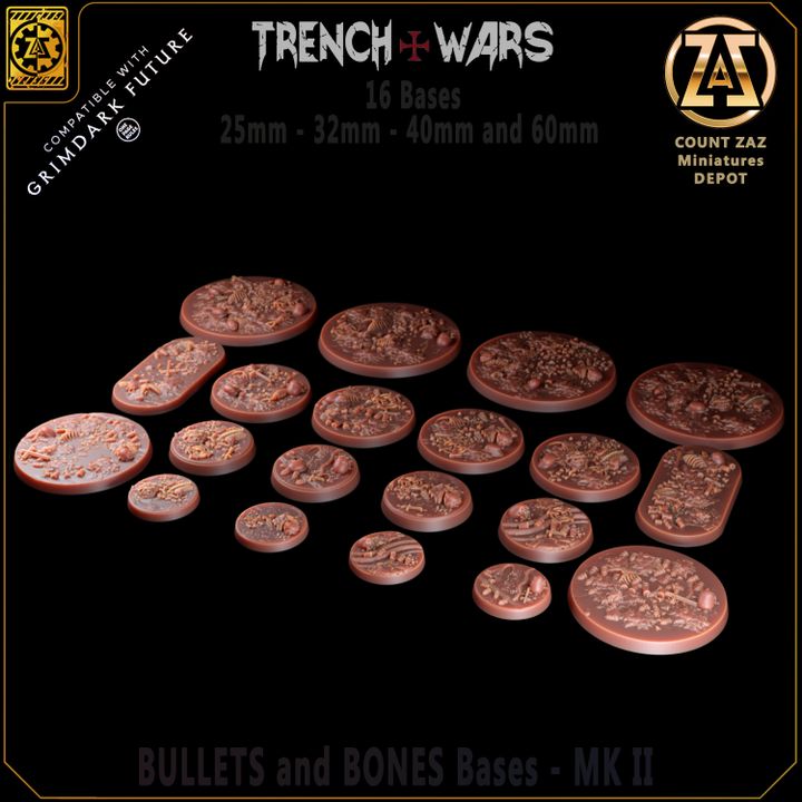 3D Printable MK II Bullets and Bones Bases - 25/ 32/ 40/ 50/ 60mm and ...