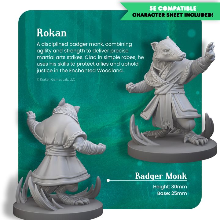 3D Printable Rokan - Badger Monk by Kraken Games Lab