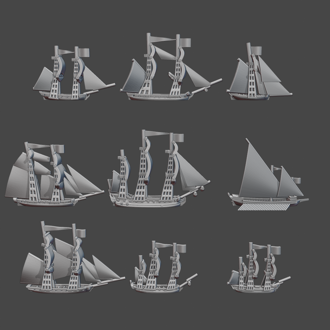 1/2400 Napoleonic Fleet Set 4 (9 models) & Blender Exporter 2400-NAP-4