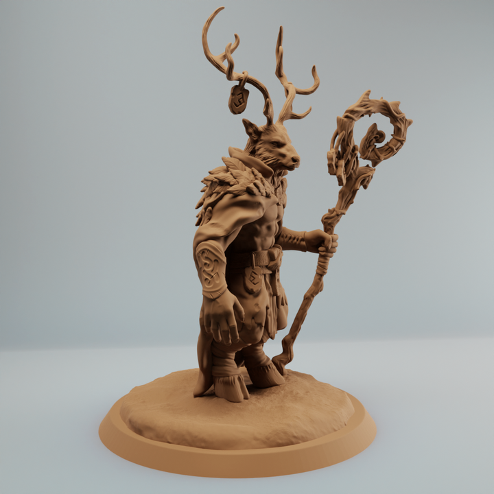 3D Printable Deerfolk Cervan Deer Druid with Staff - Pre supported by ...
