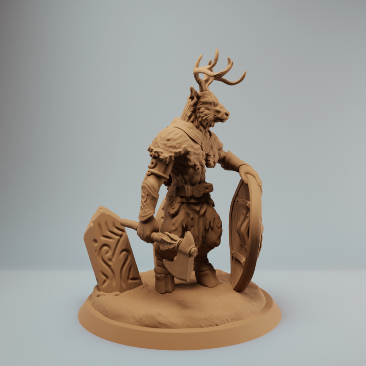 3D Printable Deerfolk Cervan Deer Warrior with axe and shield - pre ...