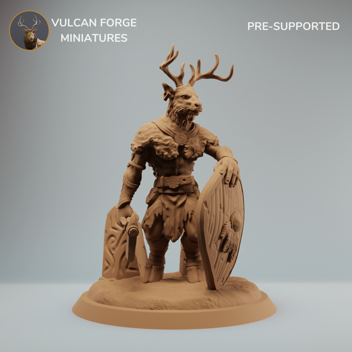 3D Printable Deerfolk Cervan Deer Warrior with axe and shield - pre ...