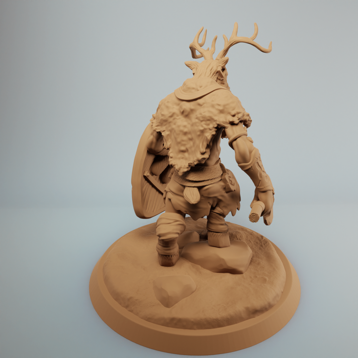 3D Printable Deerfolk Cervan Deer Warrior with axe and shield walking ...