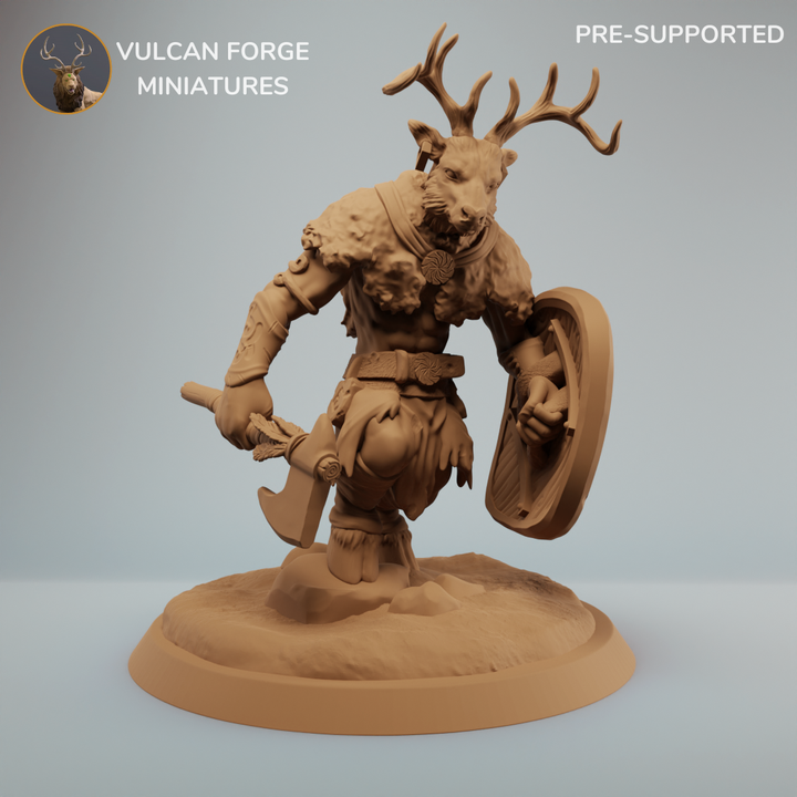 3D Printable Deerfolk Cervan Deer Warrior with axe and shield walking ...