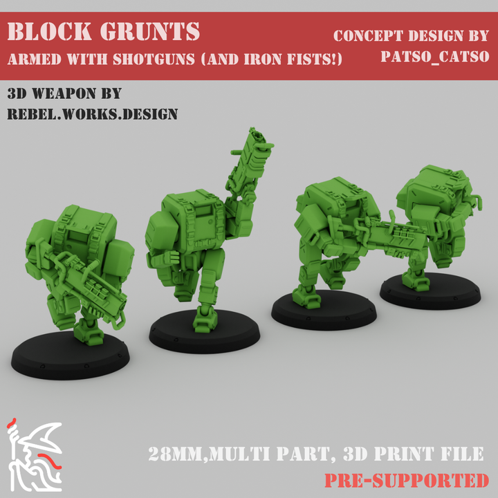 3D Printable [Block Army] Block Grunts Set B 28mm by Filamentio