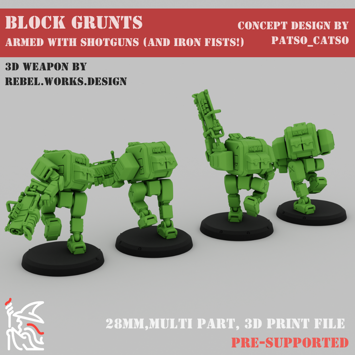 3D Printable [Block Army] Block Grunts Set B 28mm by Filamentio