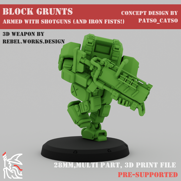 3D Printable [Block Army] Block Grunts Set B 28mm by Filamentio