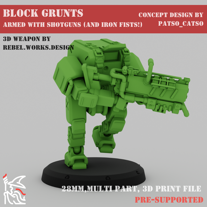 3D Printable [Block Army] Block Grunts Set B 28mm by Filamentio
