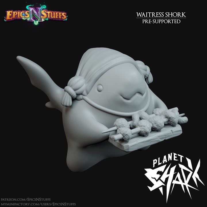 3D Printable Waitress Shork, Planet Shark Miniature - pre-supported by ...