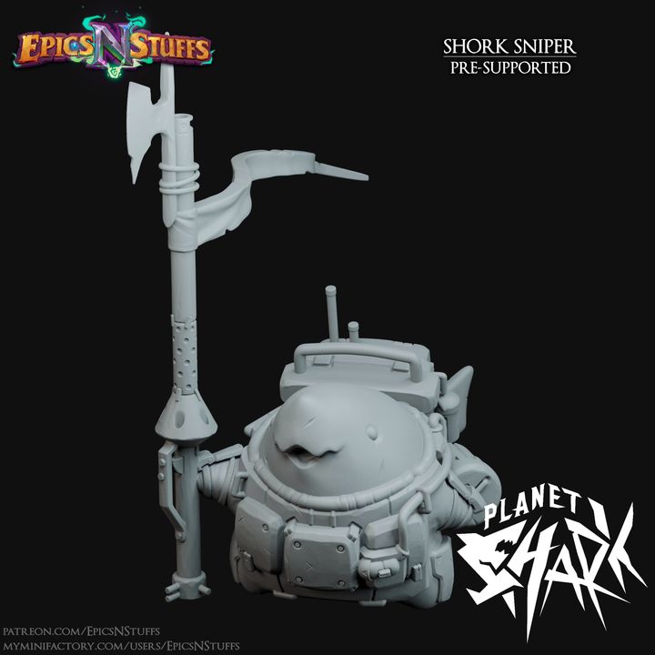 3D Printable Sniper Shork, Planet Shark Miniature - pre-supported by ...