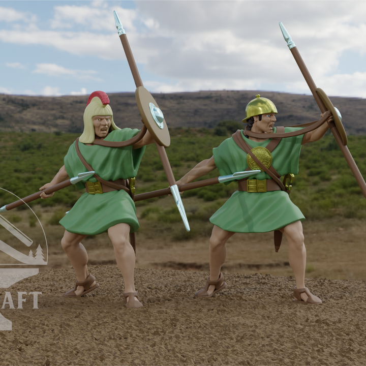 3D Printable 28mm Celt Iberian Caetrati Throwing Poses by Barry Adam Hill