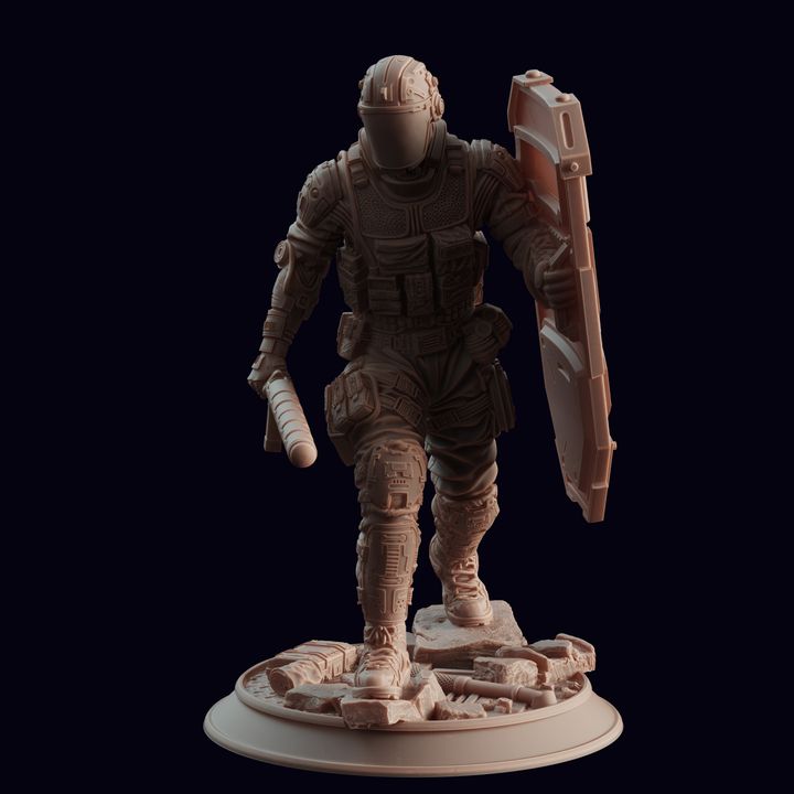 3D Printable Cyberpunk Riot Squad - Chrome Coast Police Riot Response ...
