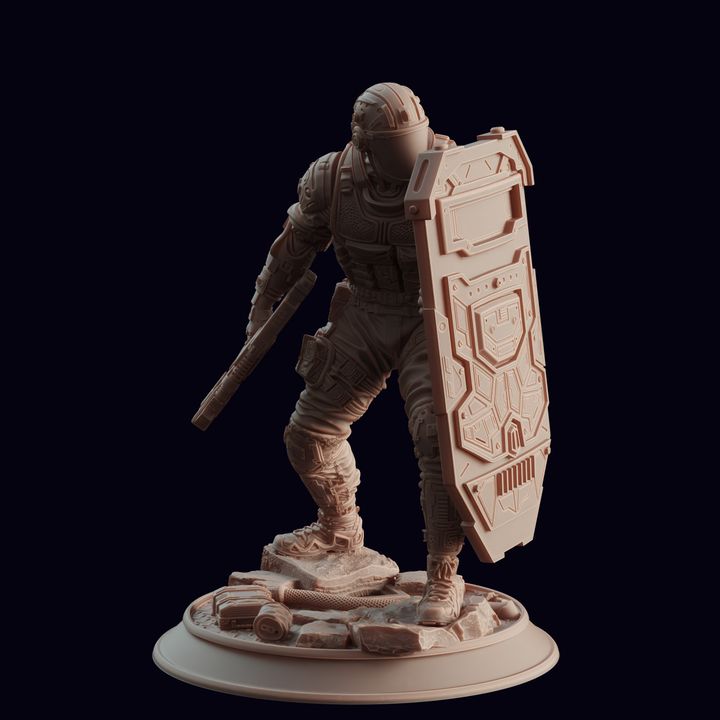 3D Printable Cyberpunk Riot Squad - Chrome Coast Police Riot Response ...