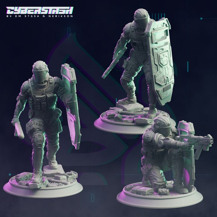 3D Printable Cyberpunk Riot Squad - Chrome Coast Police Riot Response ...