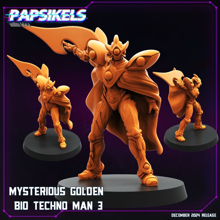 3D Printable MYSTERIOUS GOLDEN BIO TECHNO MAN by PAPSIKELS MINIATURES