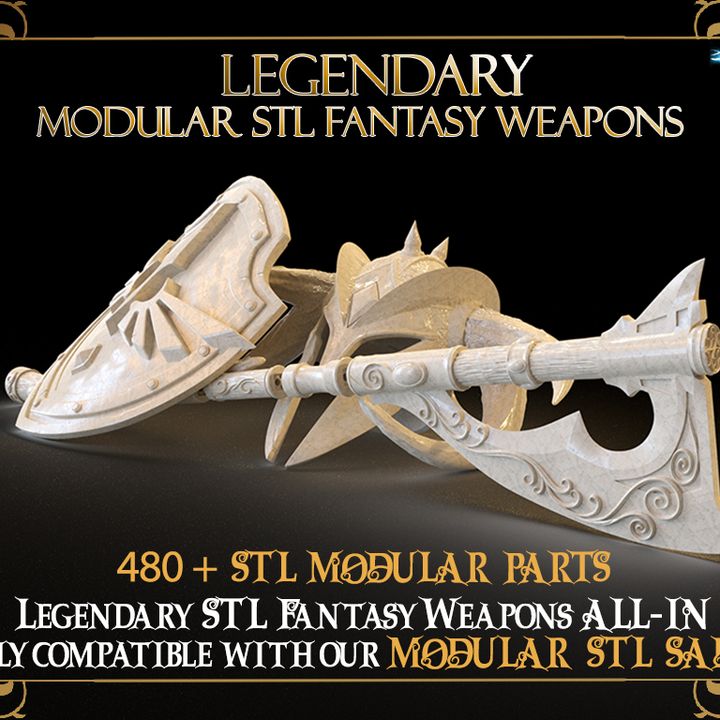 3D Printable Legendary Modular STL Fantasy Weapons ALL-IN by STL Fun Forge