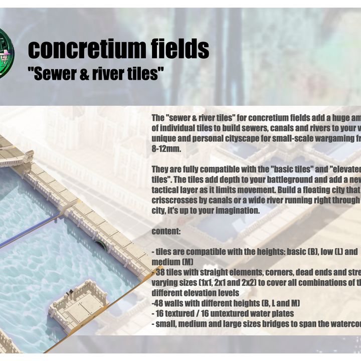 3D Printable Concretium "river & sewer tiles" by LumosMiniatureTerrain