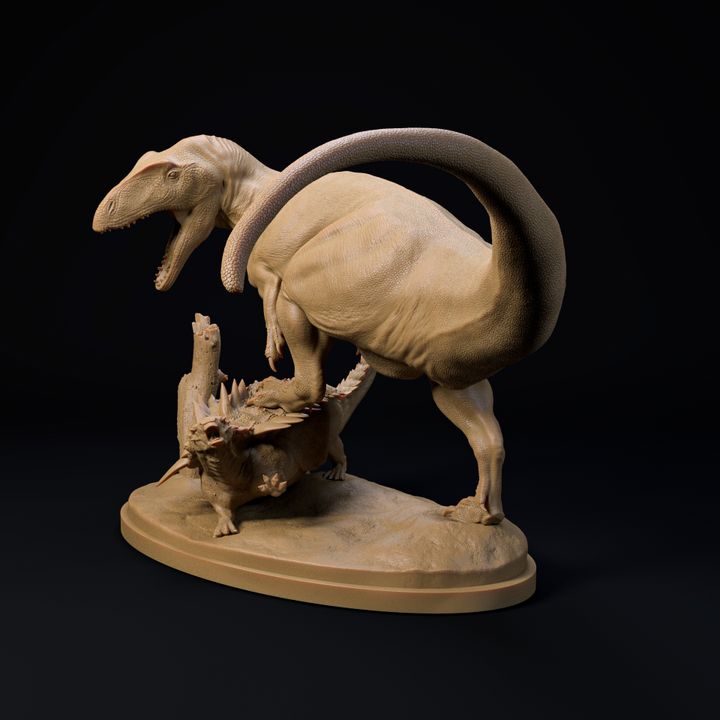 3D Printable Neovenator hunting Polachantus 1-35 scale pre-supported ...