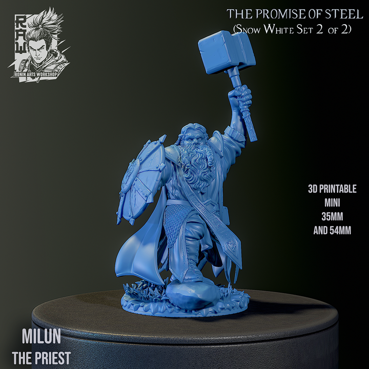 3D Printable Milun The Priest - Cleric Dwarf by Ronin Arts Workshop