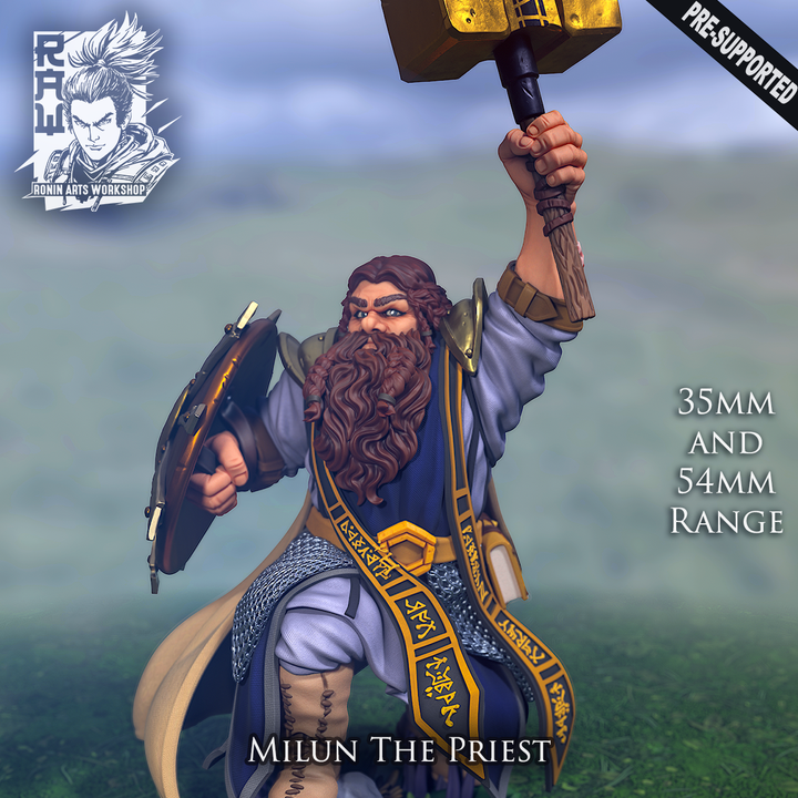 3D Printable Milun The Priest - Cleric Dwarf by Ronin Arts Workshop