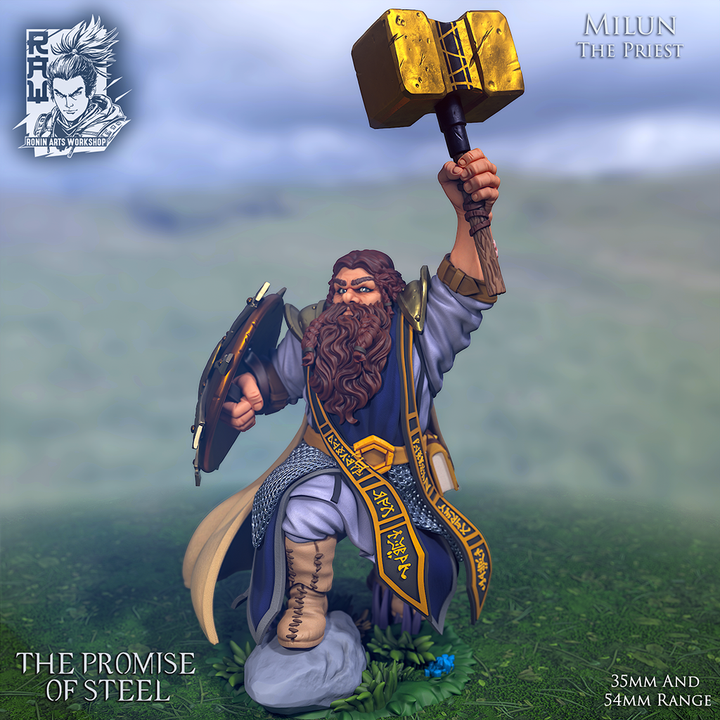 3D Printable Milun The Priest - Cleric Dwarf by Ronin Arts Workshop